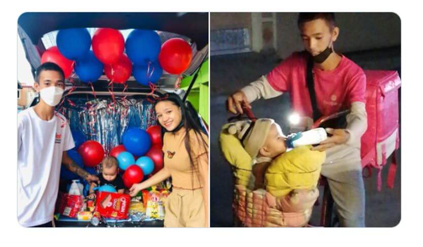Delivery rider in Laguna carries baby to work | PLN Media