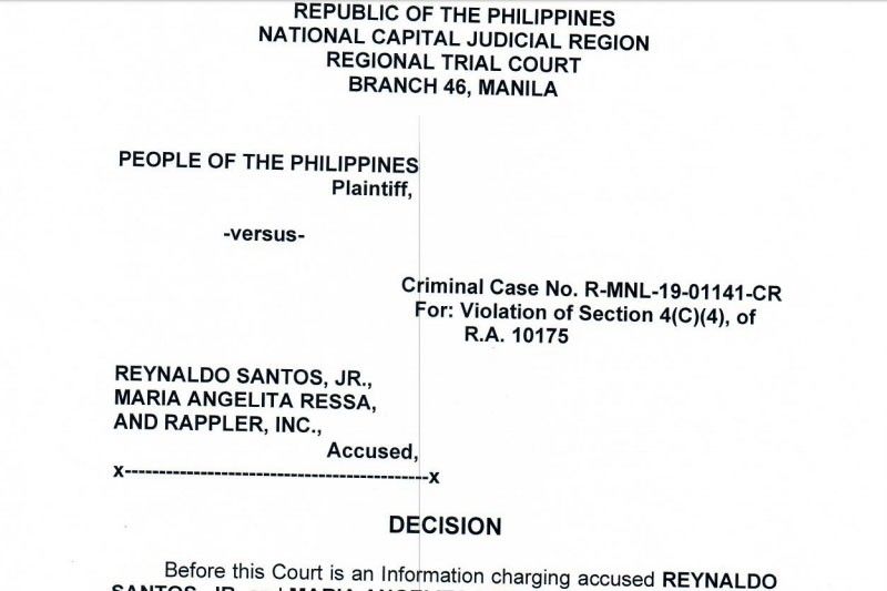 Rappler releases facts on cyber libel case of Maria Ressa, reporter ...